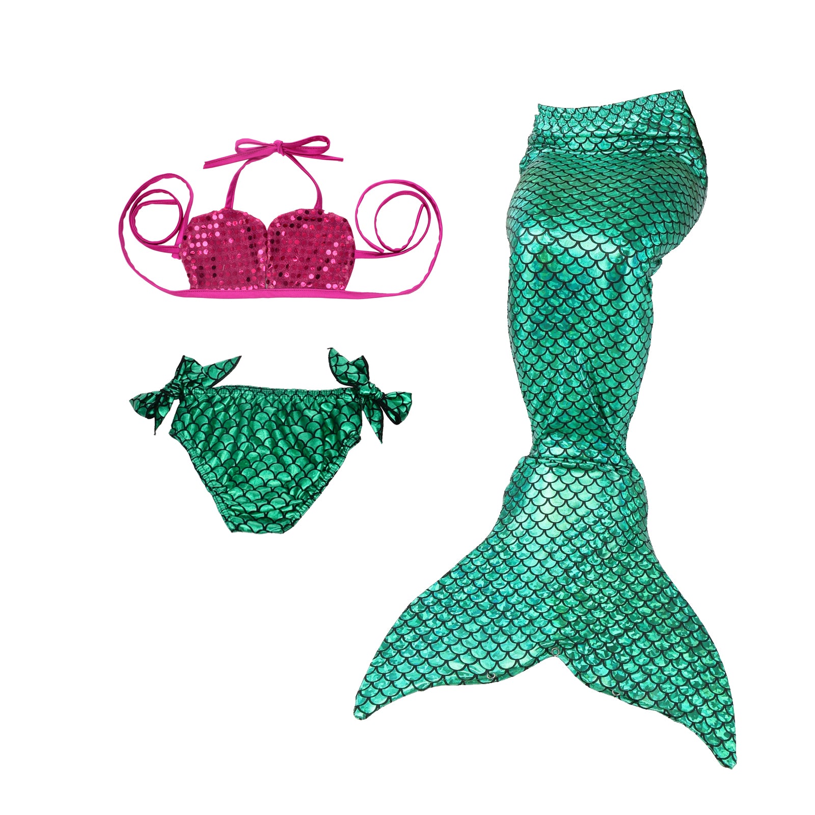Girls Mermaid Tails Bathing Suit 3 Pieces Bikini Set Swimwear Swimsuit ...